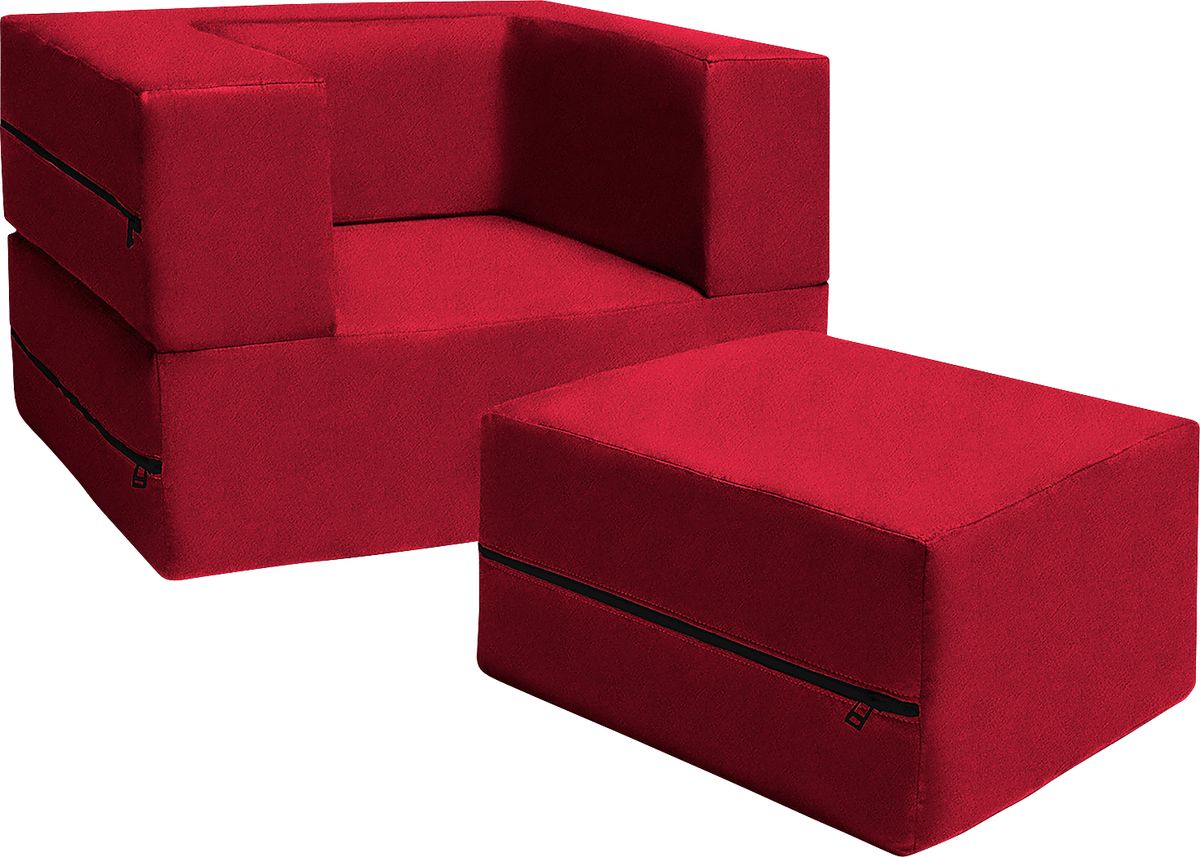 Cubelax Red Polyester Fabric Convertible Chair And Ottoman | Rooms to Go
