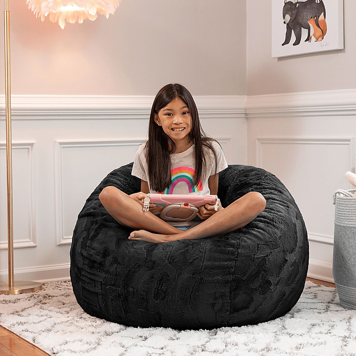 Cushy Cloud Black Polyester Fabric Bean Bag | Rooms to Go
