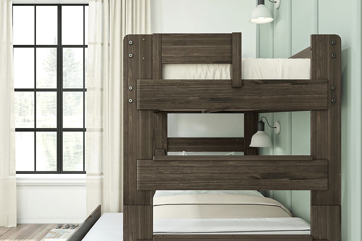 Darja II Brown Dark Wood Twin/Twin Bunk Bed With Trundle | Rooms to Go