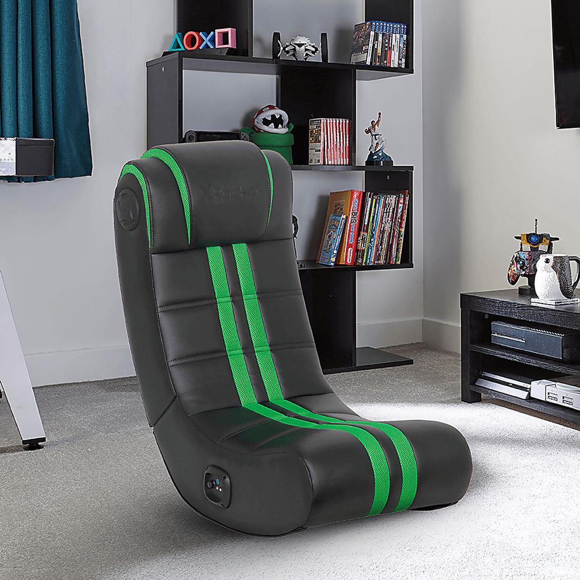 Kids Drako Black/Green Gaming Rocker - Rooms To Go