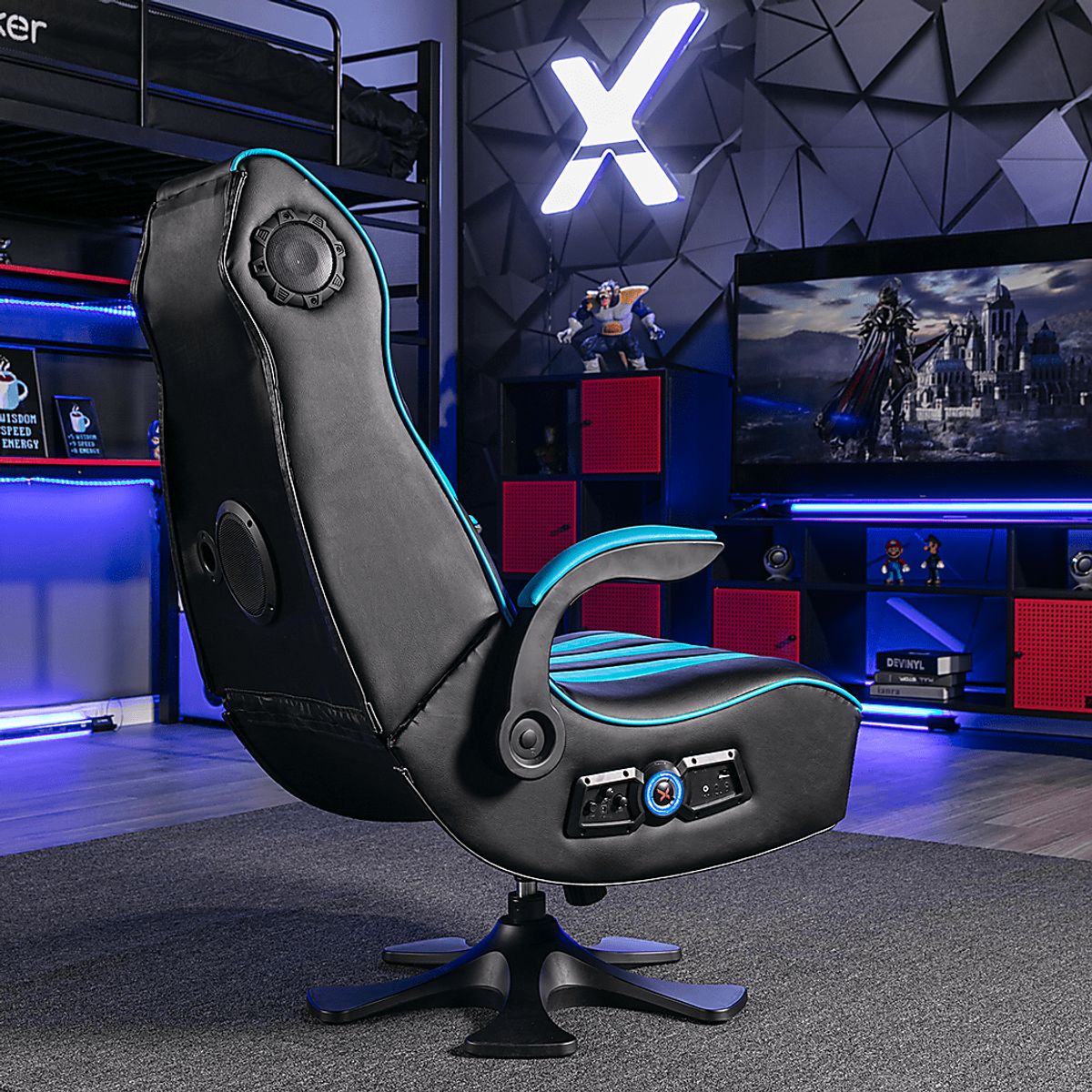Drop Camp Teal Blue,Green Polyurethane Fabric Gaming Chair | Rooms to Go