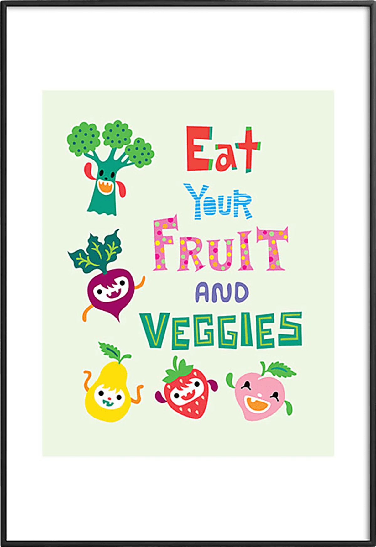 Eat Your Fruits And Veggies Green Metal Framed Print | Rooms to Go