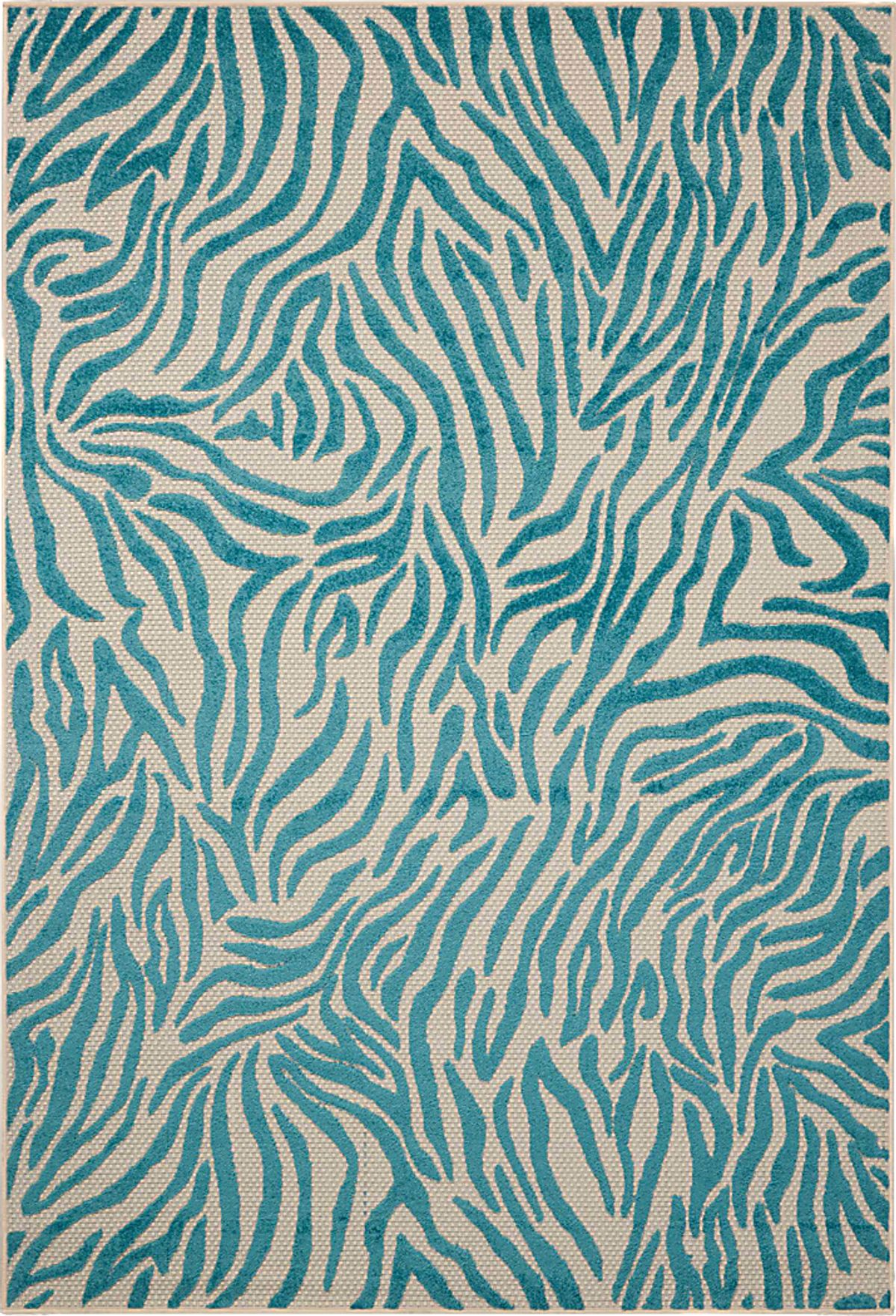 Festive Coral Blue Polypropylene Fabric Rug | Rooms to Go