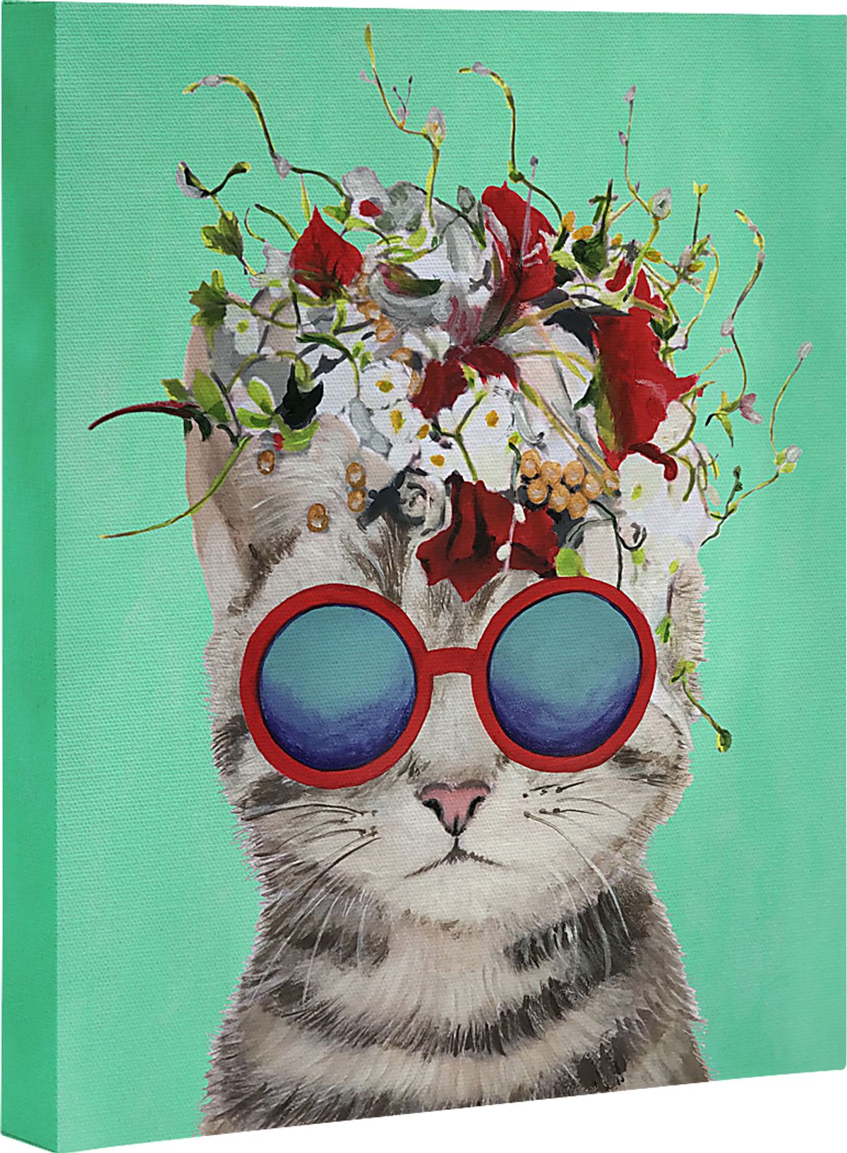Flower Power Cat II Blue Artwork | Rooms to Go