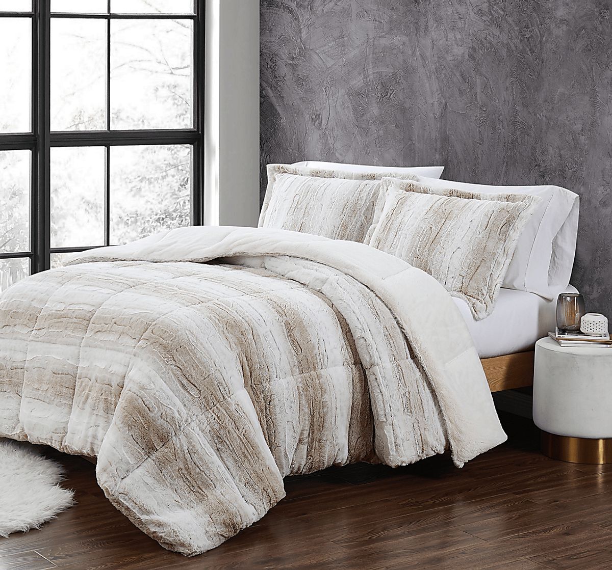 Furry Comfort Tan Beige,Brown Full/Queen Comforter Set | Rooms to Go