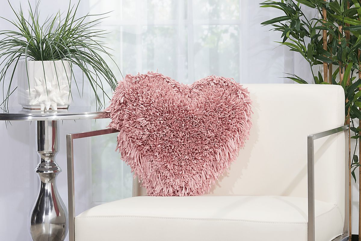 Fuzzy Heart Pink Polyester Fabric Accent Pillow | Rooms to Go