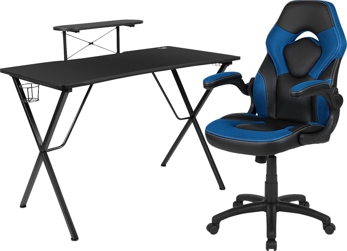 Gerro Black Black,Colors Blue Gaming Desk And Chair Set - Rooms To Go