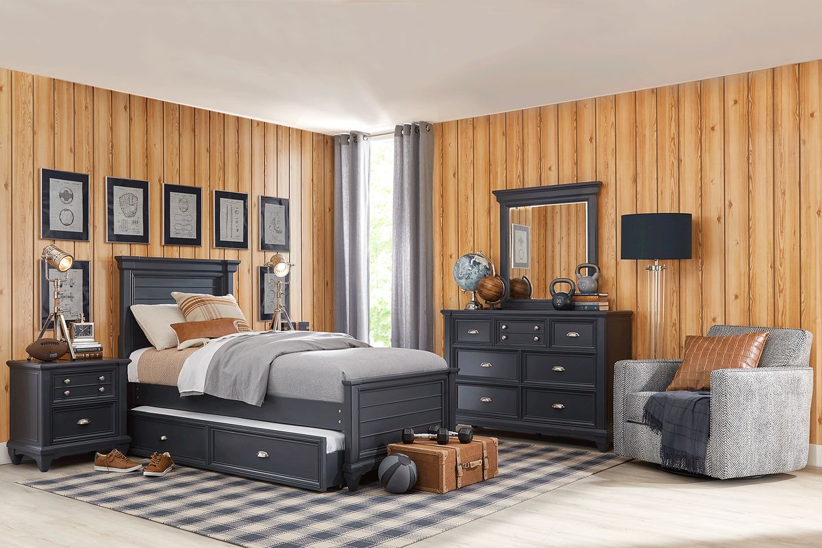 Hilton Head 5 Pc Graphite Black Twin Bedroom Set With Mirror, 3 Pc Twin ...