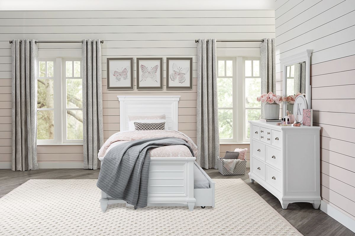 Hilton Head 5 Pc White Colors,White Twin Bedroom Set With Mirror, 3 Pc ...