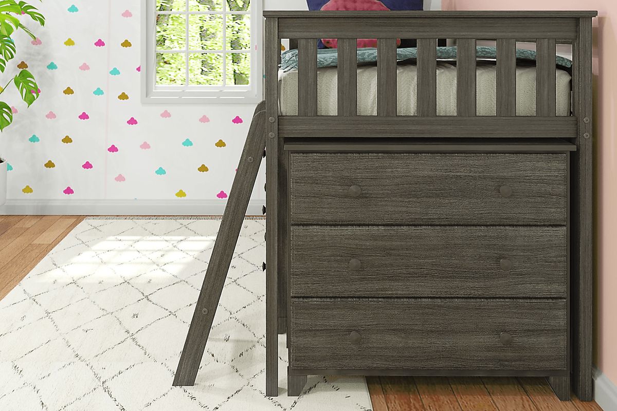 Irenka II Brown Dark Wood Twin Loft Bed With Dresser | Rooms to Go