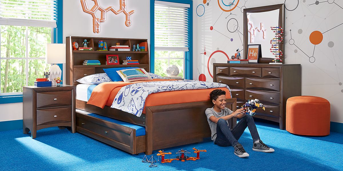 Ivy League 2.0 Walnut Dark Wood 3 Pc Twin Bookcase Bed | Rooms to Go