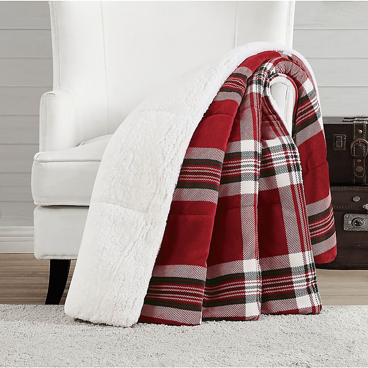 Jakov Red Polyester Fabric Faux Fur Throw | Rooms to Go
