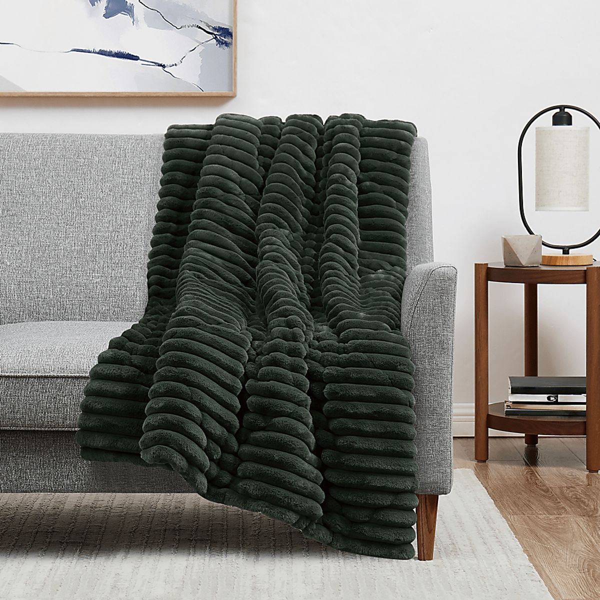Josip Green Polyester Fabric Faux Fur Throw | Rooms to Go