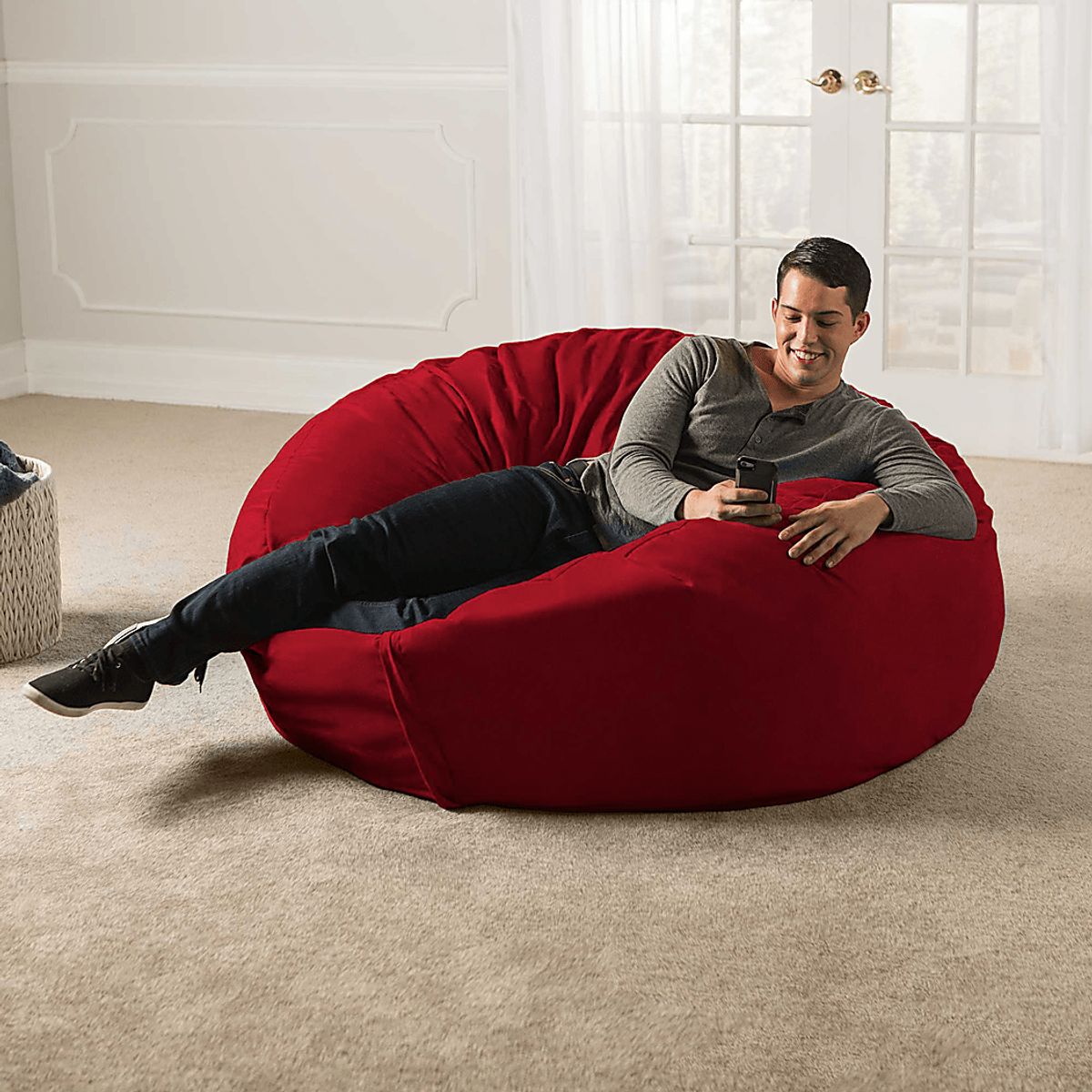 Marshmellow Red Polyester Fabric Bean Bag Chair | Rooms to Go