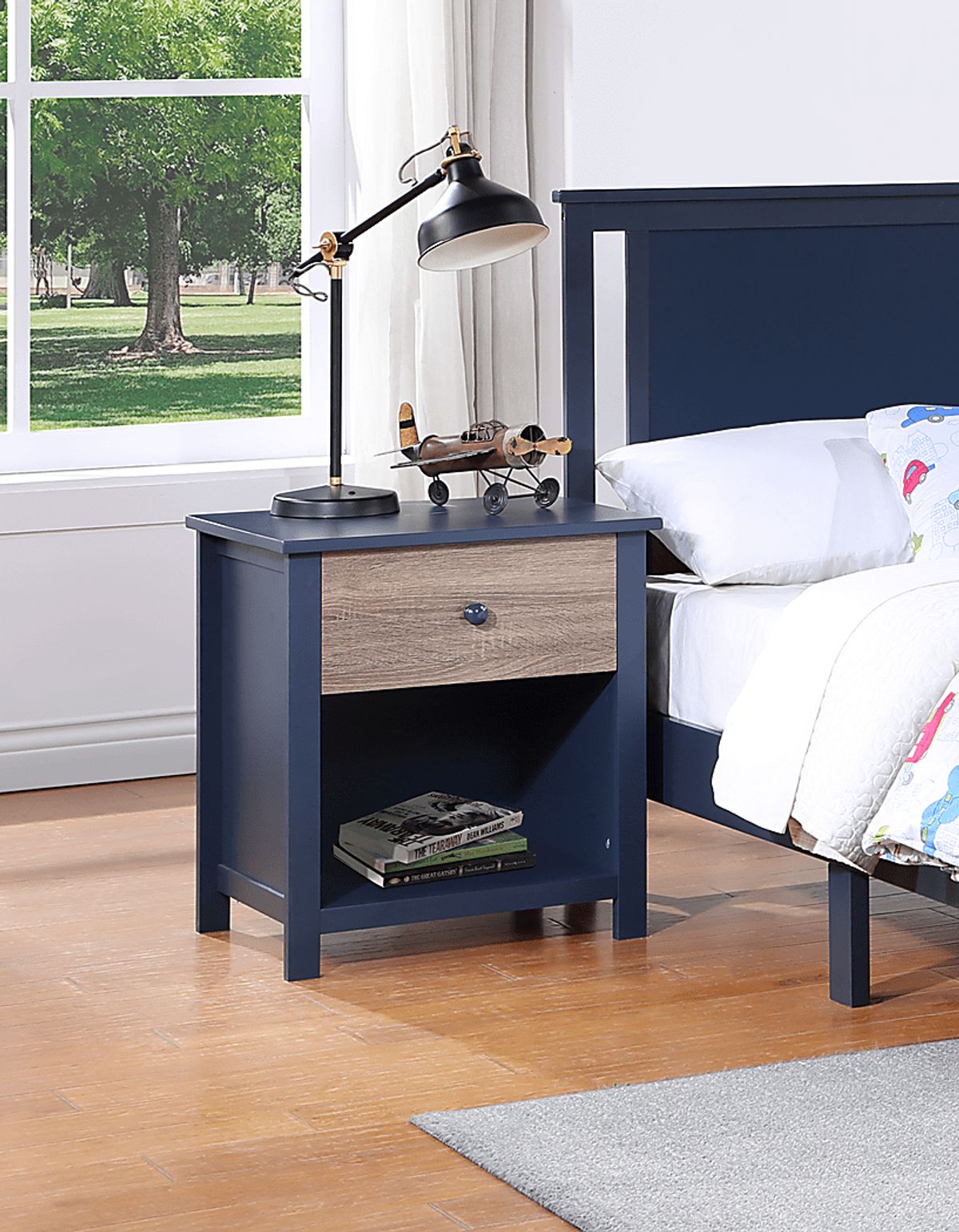 Zolari Midnight Blue,Walnut Colors,Dark Wood Nightstand | Rooms to Go