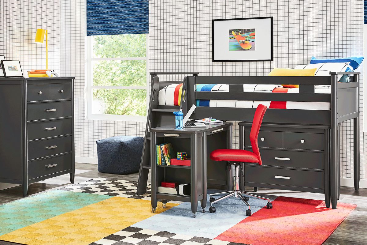 Modern Colors Iron Ore Black Full Low Loft With Chest & Desk | Rooms to Go
