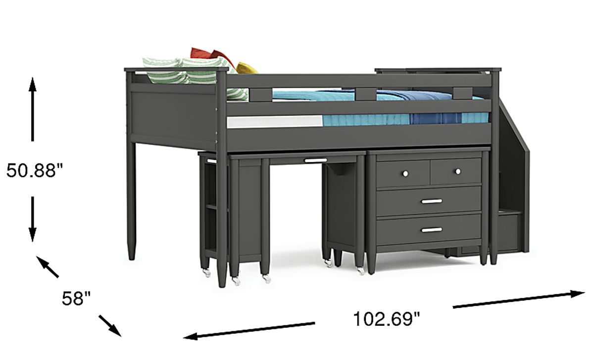 Modern Colors Iron Ore Black Full Step Low Loft With Chest & Desk ...