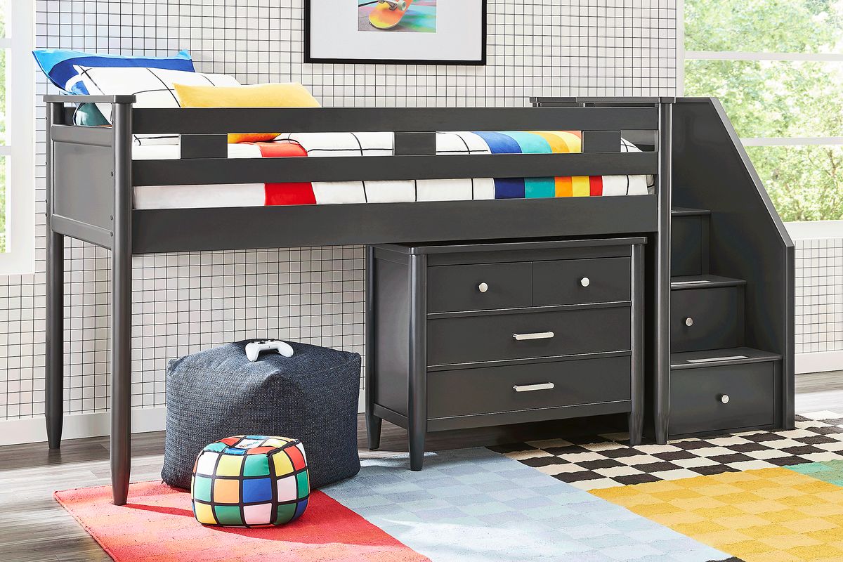 Modern Colors Iron Ore Full Step Low Loft With Chest | Rooms to Go