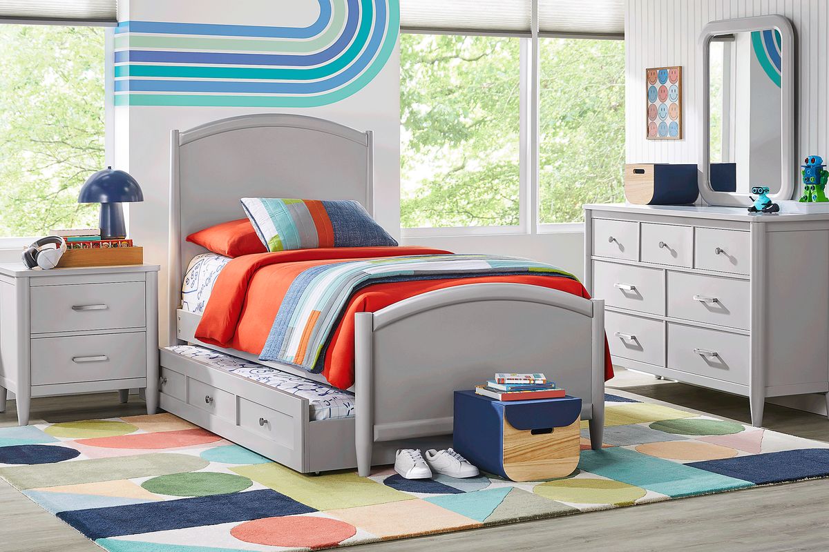 Modern Colors 5 Pc Light Gray Twin Bedroom Set With Mirror, 3 Pc Twin ...