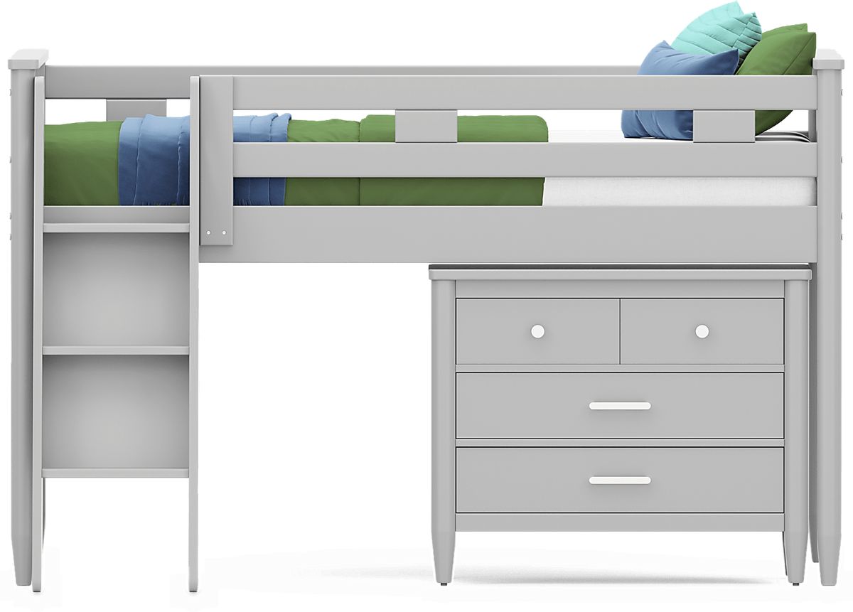 Modern Colors Light Gray Full Low Loft With Ladder & Chest | Rooms to Go