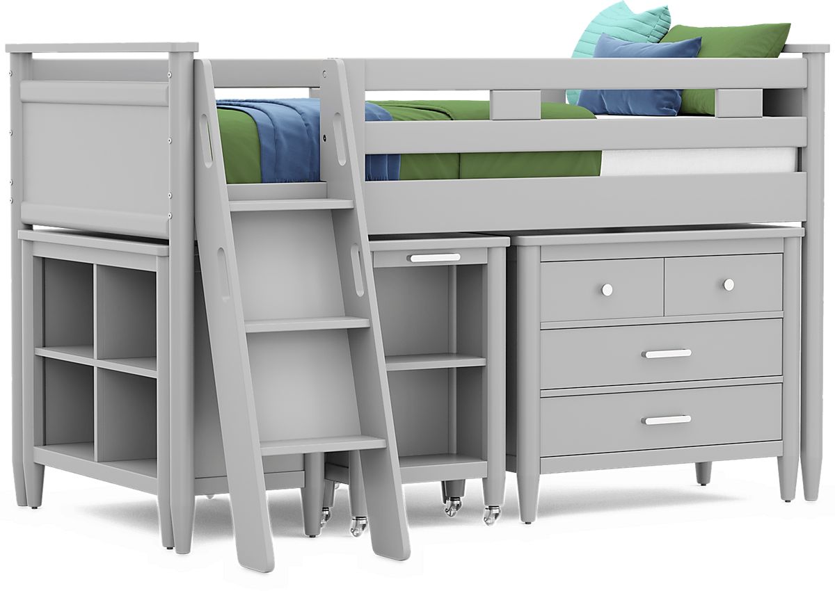 Modern Colors Light Gray Twin Low Loft With Chest, Bookcase, Desk ...