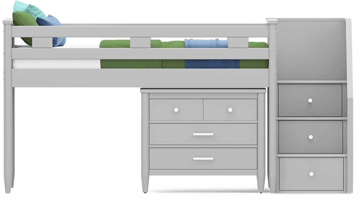 Modern Colors Light Gray Twin Step Low Loft With Chest | Rooms to Go