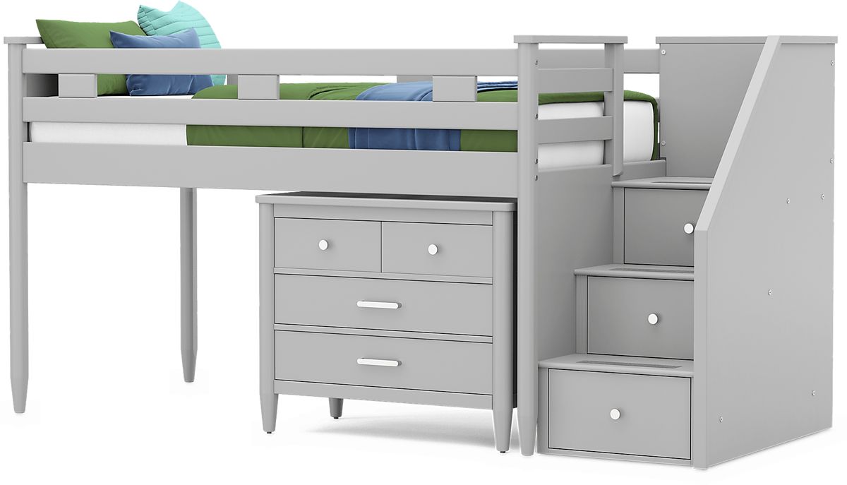 Modern Colors Light Gray Twin Step Low Loft With Chest | Rooms to Go