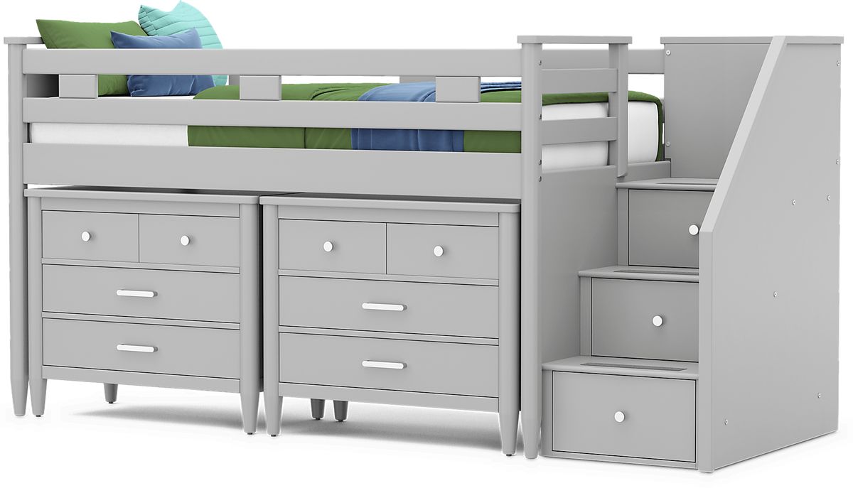 Modern Colors Light Gray Twin Step Low Loft With Chests | Rooms to Go