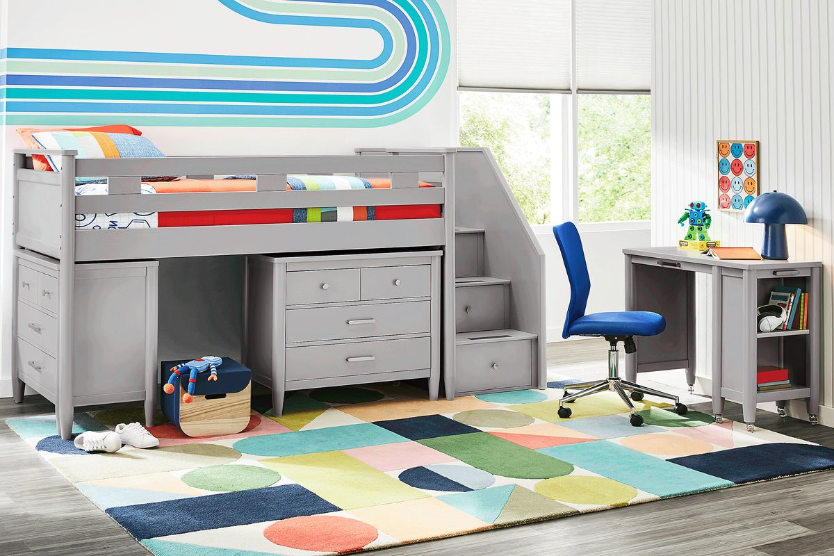 Modern Colors Light Gray Twin Step Low Loft With Chests | Rooms to Go