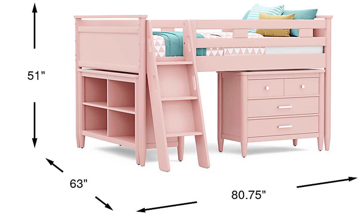 Modern Colors Pink Full Low Loft With Chest & Bookcase | Rooms to Go