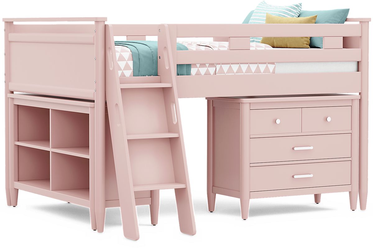 Modern Colors Pink Full Low Loft With Chest & Bookcase | Rooms to Go