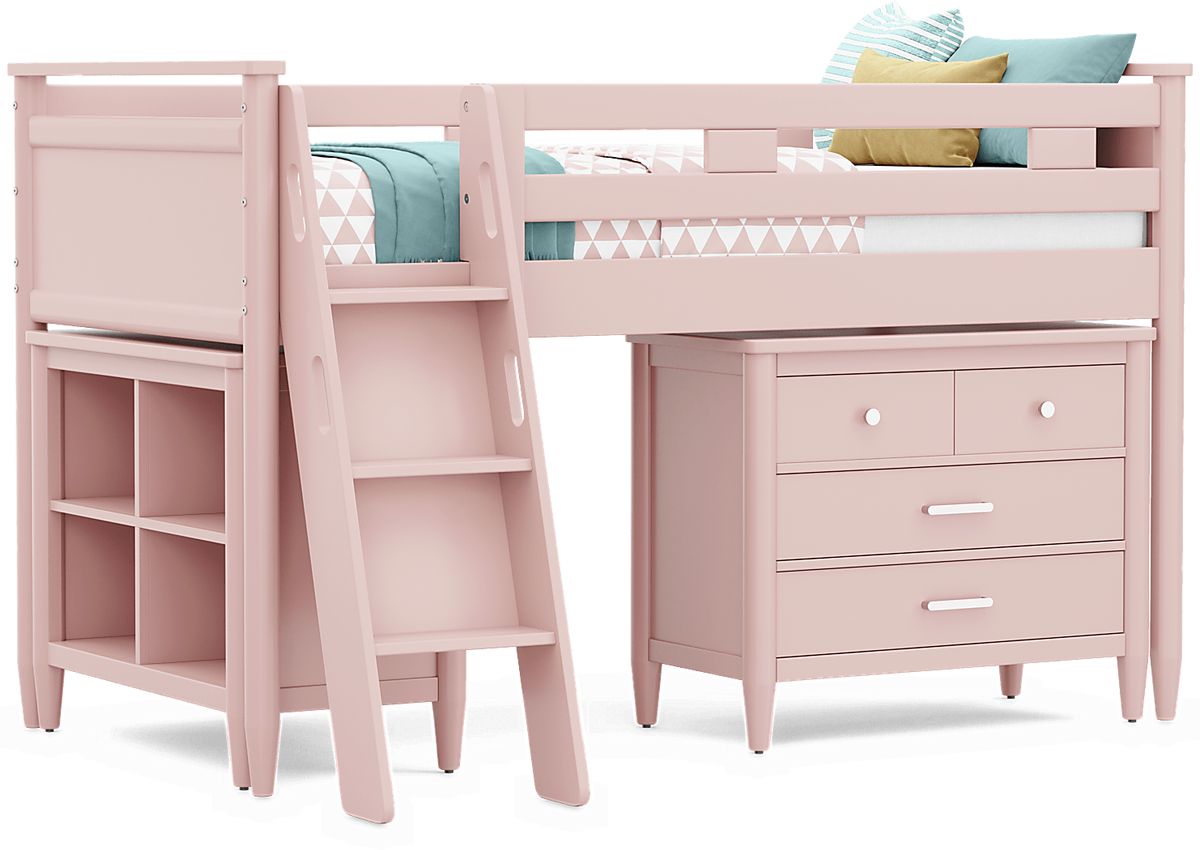 Modern Colors Pink Twin Low Loft With Chest & Bookcase | Rooms to Go