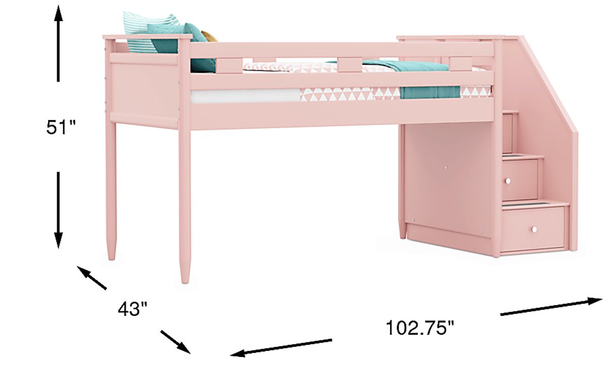 Modern Colors Pink Twin Low Loft With Steps | Rooms to Go