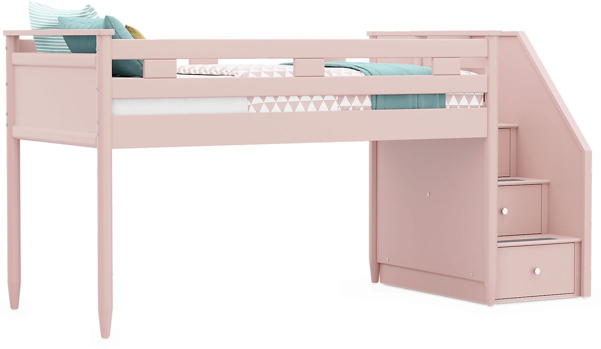 Modern Colors Pink Twin Low Loft With Steps | Rooms to Go