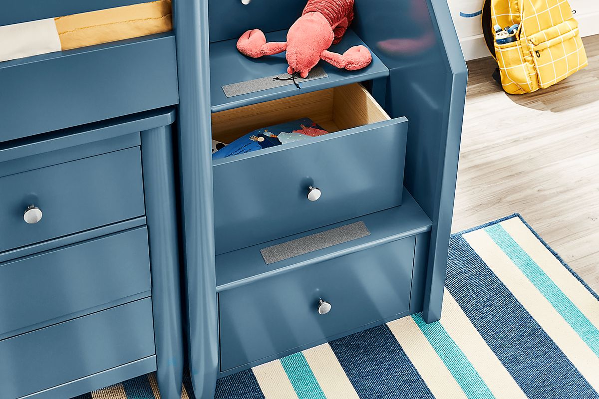 Modern Colors Slate Blue Full Step Low Loft With Chests | Rooms to Go