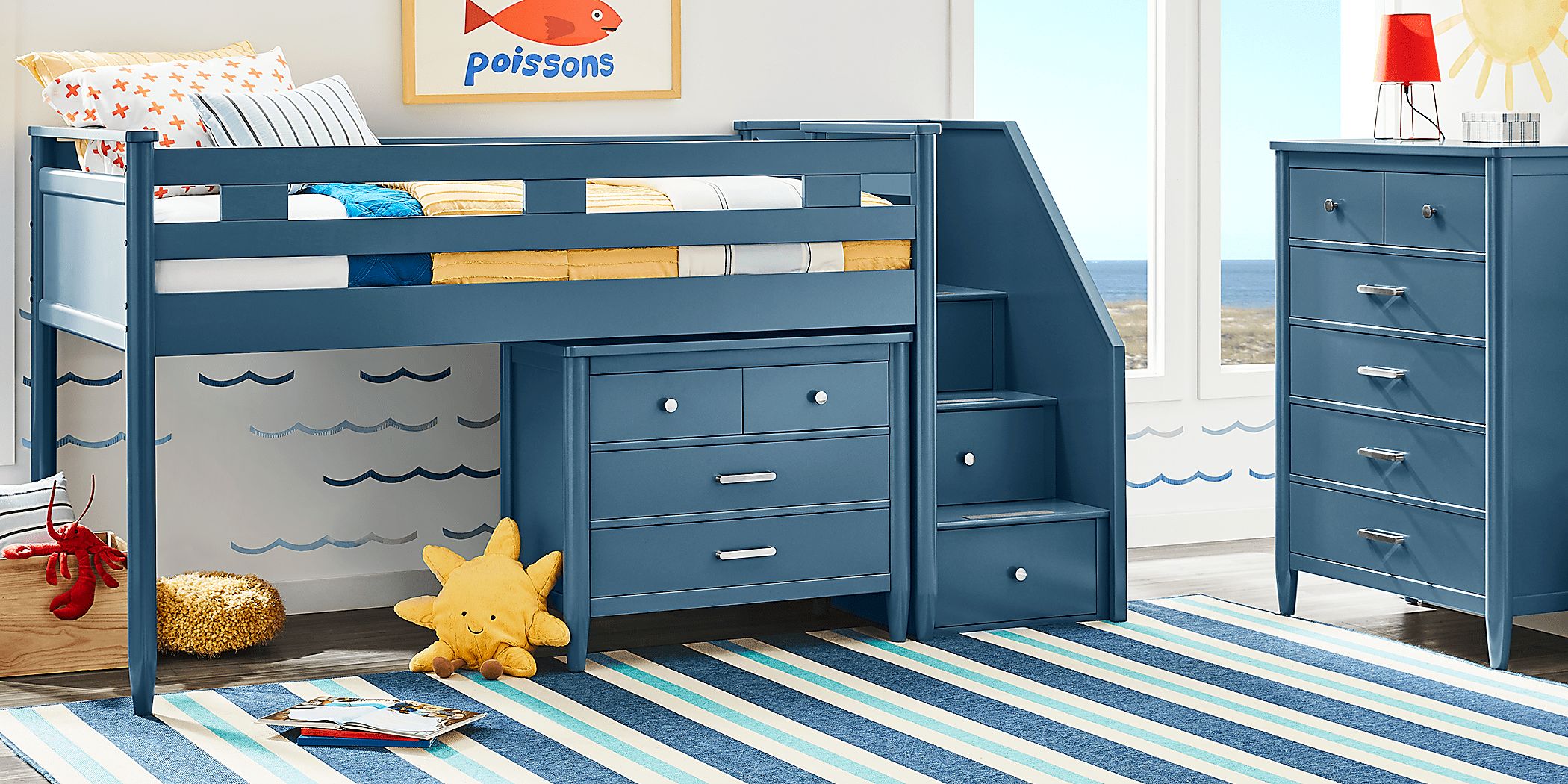 Modern Colors Slate Blue Twin Low Loft With Chests | Rooms to Go