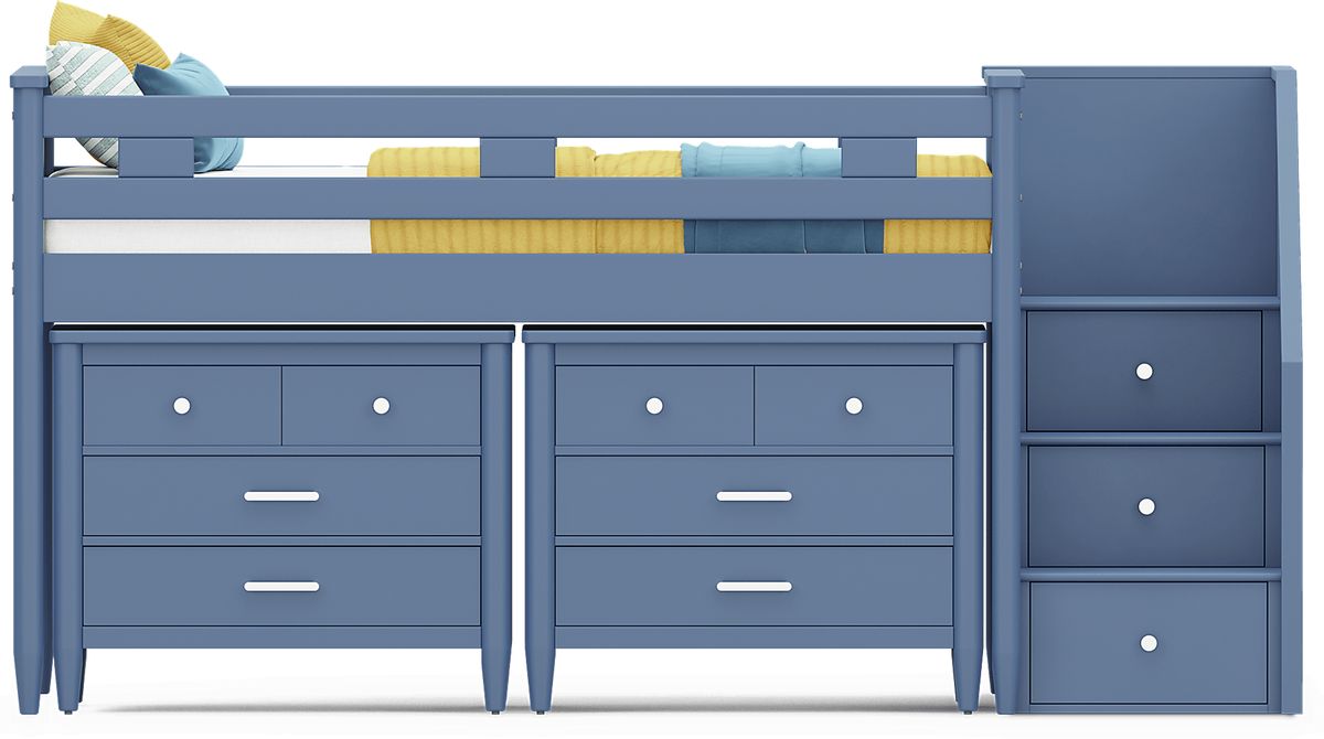 Modern Colors Slate Blue Twin Step Low Loft With Chests | Rooms to Go