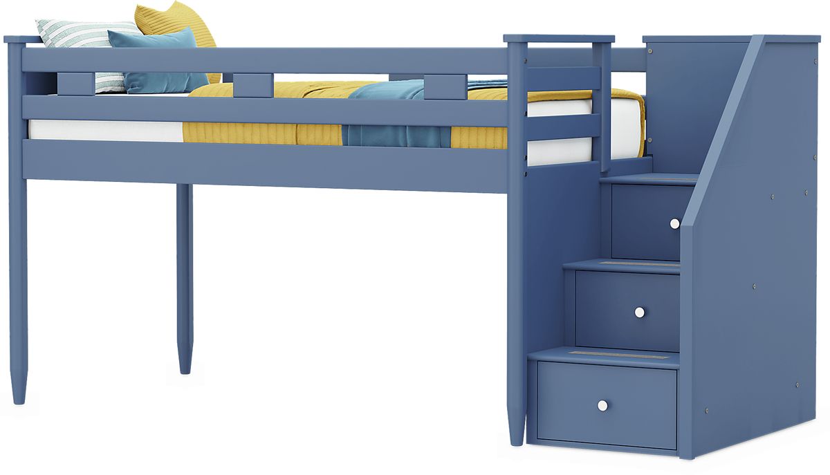 Modern Colors Slate Blue Twin Low Loft With Steps | Rooms to Go