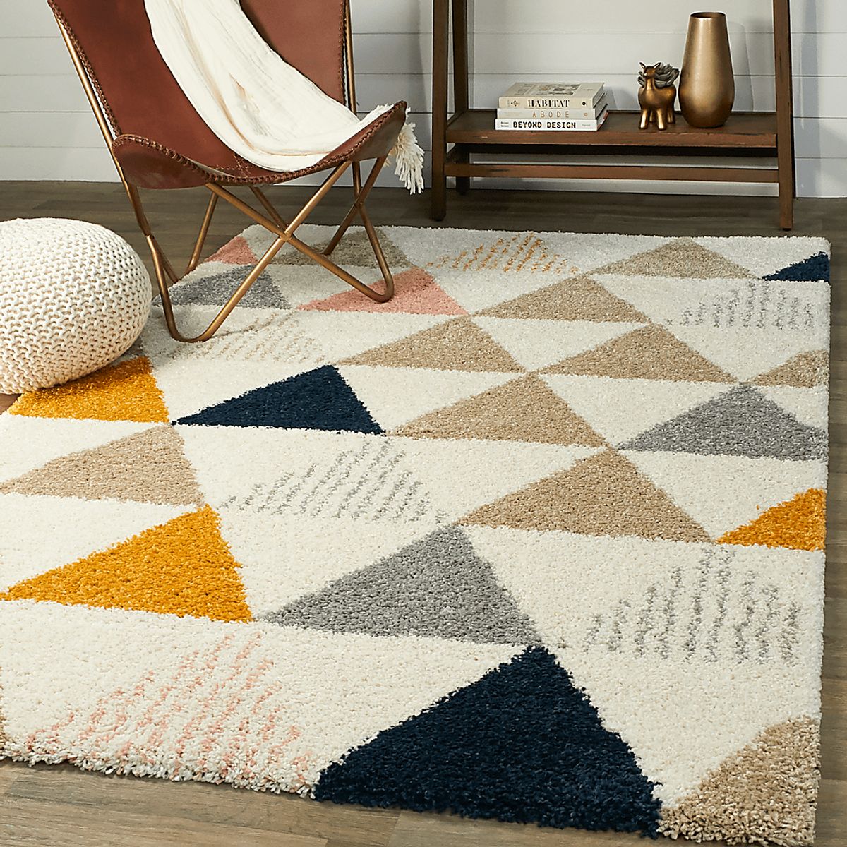 Modern Triangles Cream Beige Polypropylene Fabric Rug | Rooms to Go