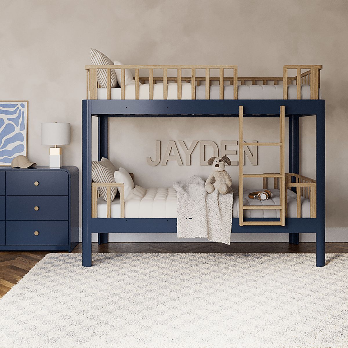 Mytha Midnight Blue,Natural Light Wood Twin/Twin Bunk Bed | Rooms to Go