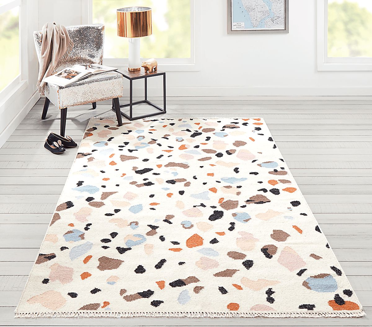 Pebble Patch Ivory Beige Wool Fabric Rug | Rooms to Go