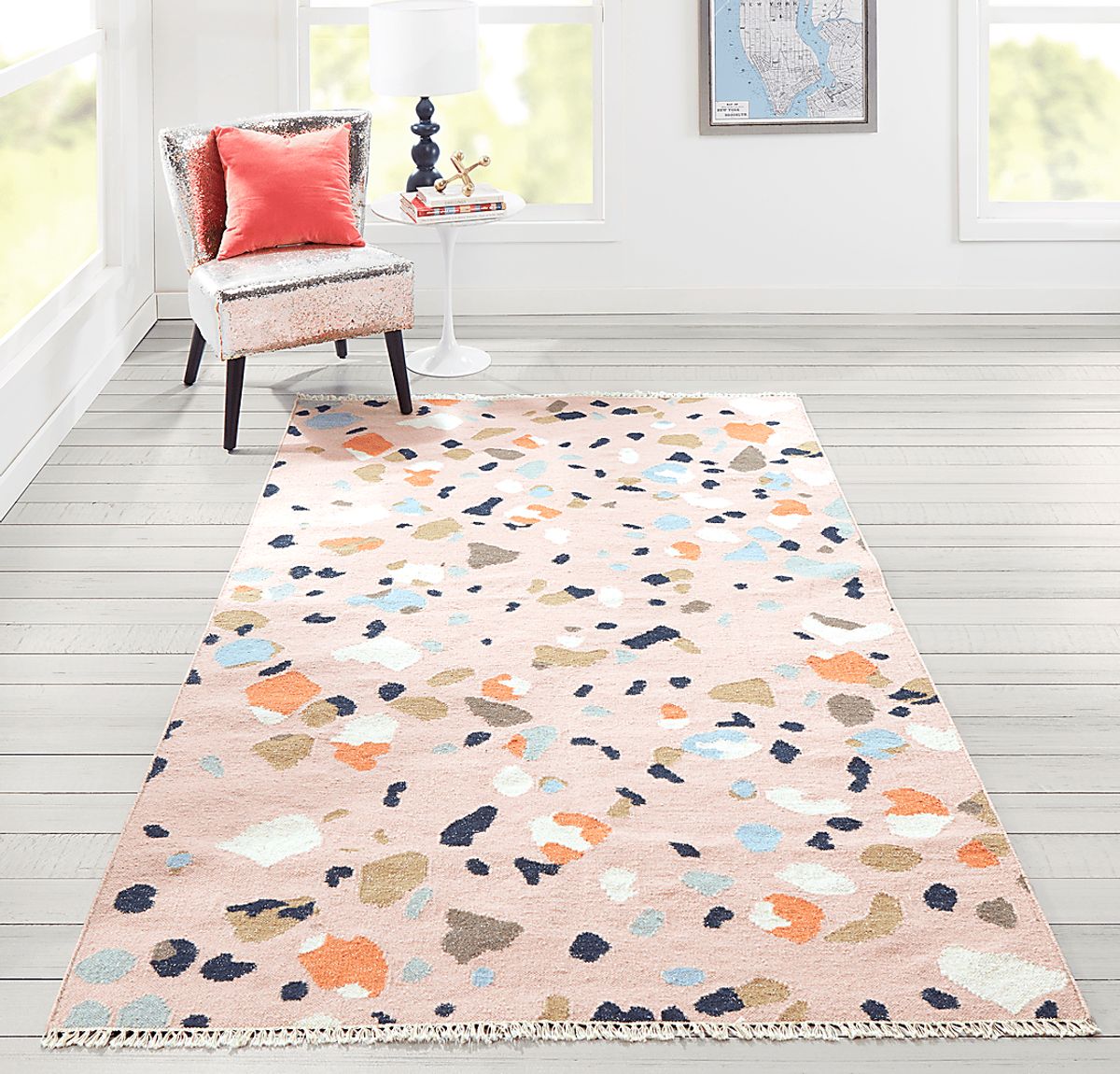 Pebble Patch Pink Wool Fabric Rug | Rooms to Go