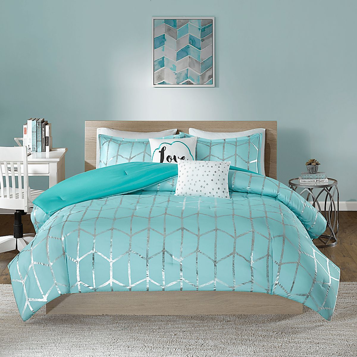 Penmare Aqua Blue Full Comforter Set | Rooms to Go