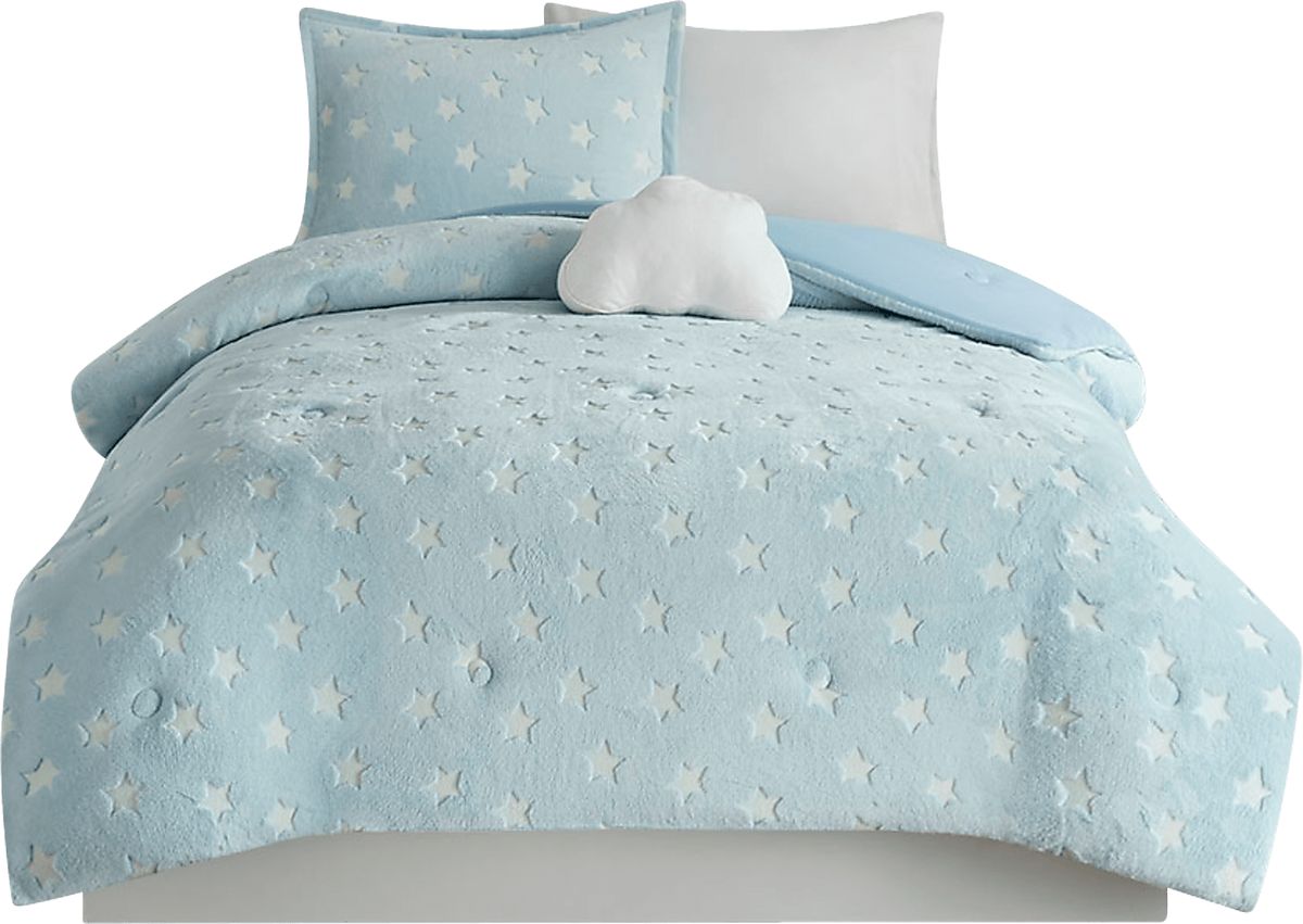 Plush Hearts Aqua Blue Full/Queen Comforter Set | Rooms to Go