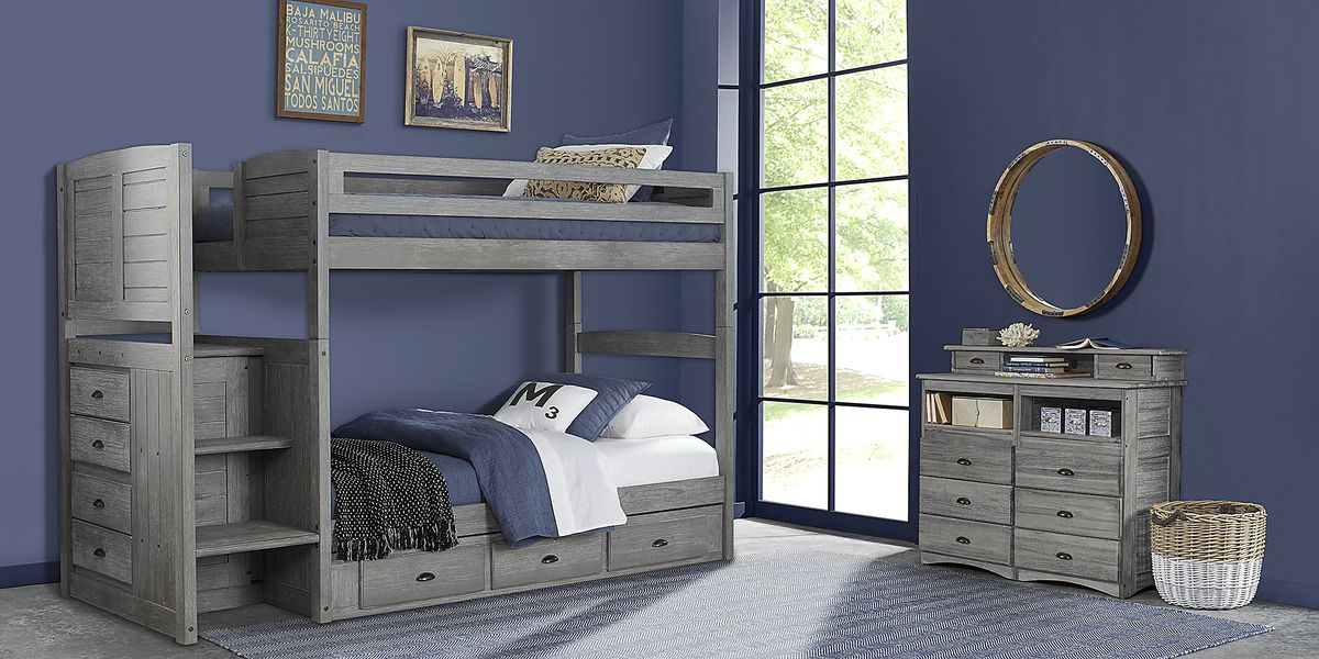 Portside Gray Twin/Twin Step Bunk Bed With Storage | Rooms to Go