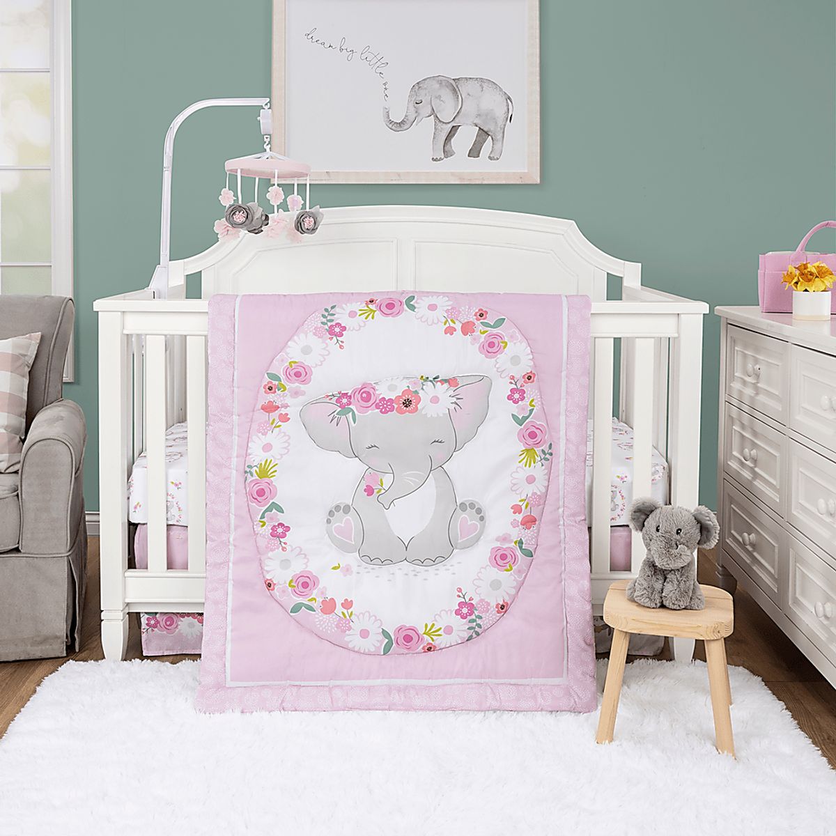 Pretty Elephant Olefin,Polyester Fabric Crib Bedding Set | Rooms to Go