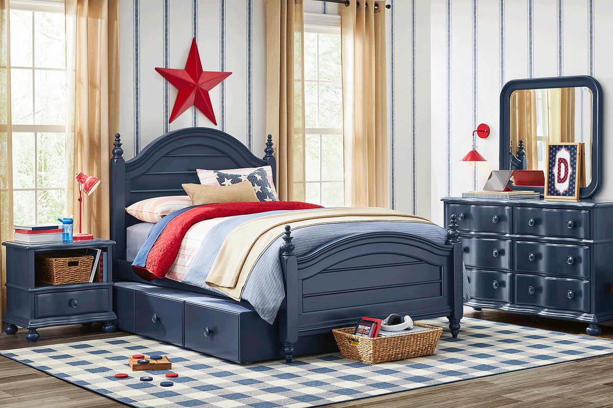 San Simeon 5 Pc Blue Colors Full Bedroom Set With Square Mirror ...