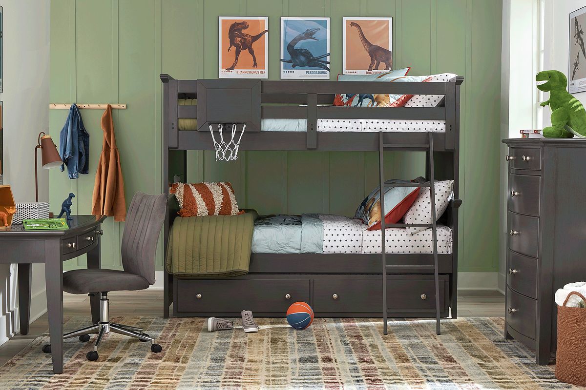 Santa Cruz Gray Full/Full Bunk Bed With Hoop | Rooms to Go