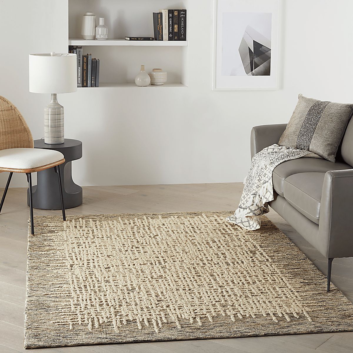 Scribbley Gray Wool Fabric Rug | Rooms to Go