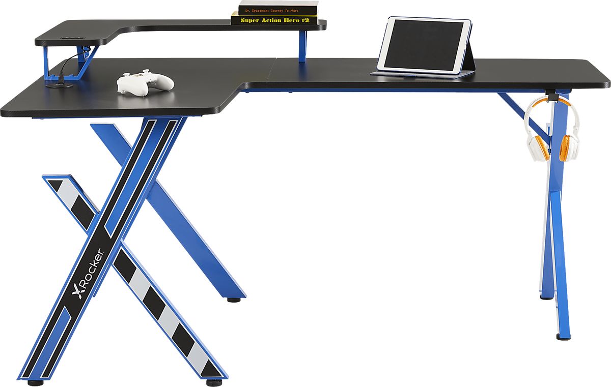 Sound Trek Blue L-Shaped Gaming Desk | Rooms to Go